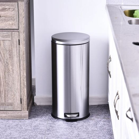 30l T430 Step On Trash Can Stainless Steel Round Garbage Bin Silent ...