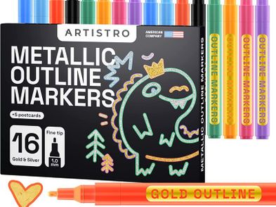 Outline Markers 16 Outline Pens 5 Cards Gold And Silver Metallic ...