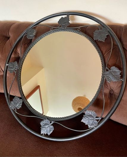 Large Vintage Style Circular Wall Mirror Black Wrought Iron Scroll Edge ...