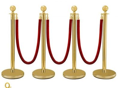Set Of 2 Gold Round Top Queue Control Barrier Posts Stands Security ...