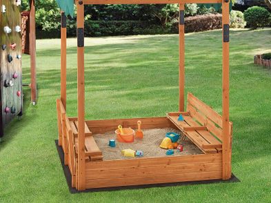 Sandpit With Height Adjustable Roof 145 X 118 X 118 Cm Wooden Sand Box ...