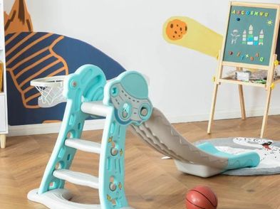 New 2 In 1 Kids Slide With Basketball Hoop Freestanding Slider Playset ...