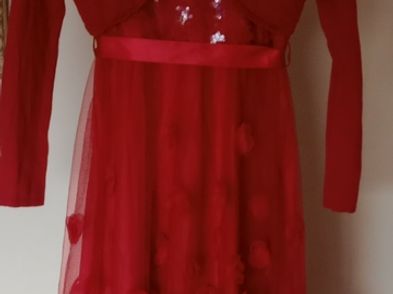 Monsoon Red 3d Rosette Hem Dip Dress With Red Super Soft Faux Fur ...