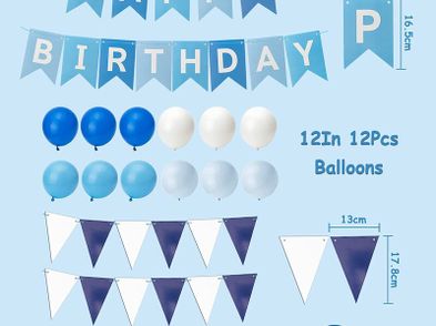 Happy Birthday Banner Balloons Blue Birthday Party Decorations Birthday ...