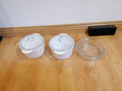 2x Pyrex Flame Casserole Round Glass Steamer Basket For Sale in Finglas ...