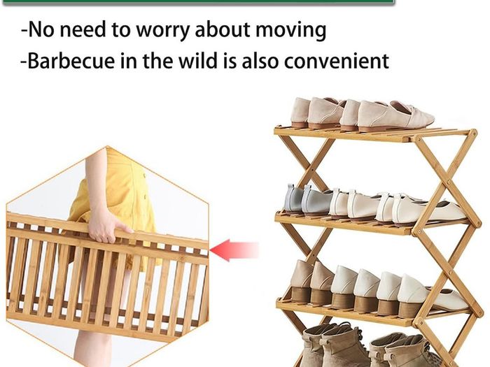 4 Tier Bamboo Shoe Rackportable Folding Shoe Storage Rackwithout ...