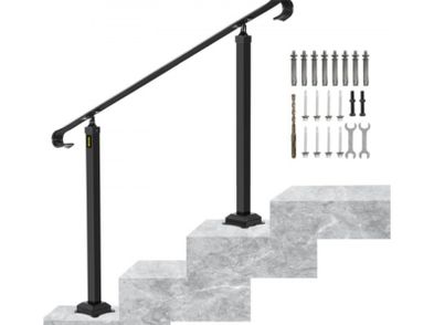 Wrought Iron Handrail Fit 1 Or 2 Steps Outdoor Stair Railing Adjustable ...