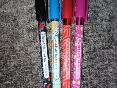 Brand New Papermate Ink Joy Wrap Lift Off Pens X4 Black Blue Red Pink ...