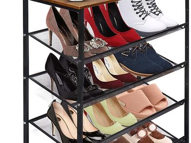 Shoe Rack 5 Tier Shoe Racks Storage With Flat Slant Adjustable Metal ...