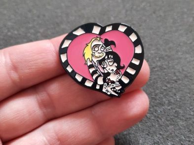 Beetlejuice And Lydia Deetz In Heart Hugging Love Cartoon Enamel Metal ...