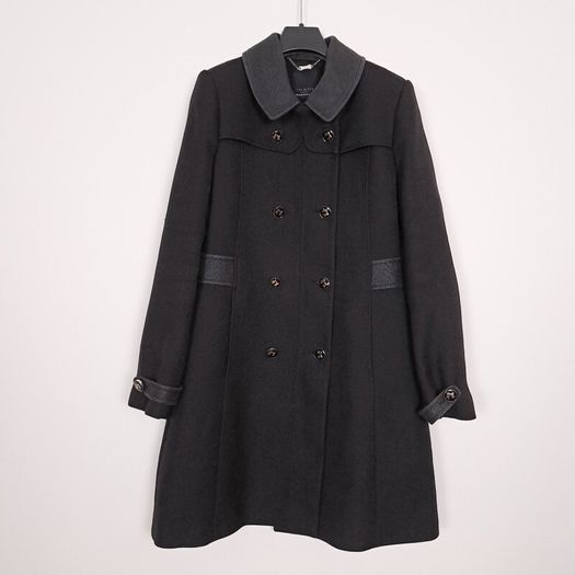Ted Baker Black Wool Coat Gold Bow Tie Buttons Size 3 12uk40eu For Sale ...