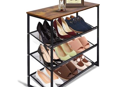 Shoe Rack 4 Tier Shoe Racks Storage With Flat Slant Adjustable Metal ...