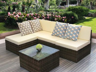 4 Seater Rattan Garden Furniture Set With Corner Sofa Coffee Table ...