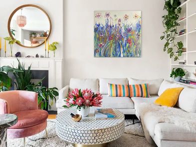 Summer Flowers Very Large Part Abstract Painting By Artist Helen ...