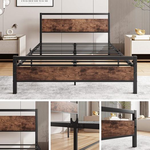 Double Bed Frames With Wood Headboardmetal Platform Bed Frame Mattress ...