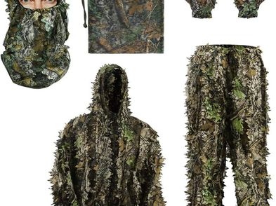 5pcs Ghillie Suit 3d Leaf Camouflage Uniform Gilly Suit Mask Gloves ...