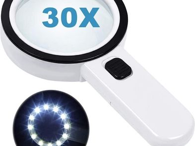 Magnifying Glass With 12 Led Lights 30x Double Glass Lens Handheld ...