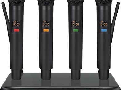 4 Channel Wireless Microphone System Uhf Compact Cordless Mic Set W ...