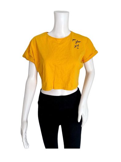 Pre Owned Primark Yellow Crop Tee For Sale in Drogheda, Louth from Olivia24