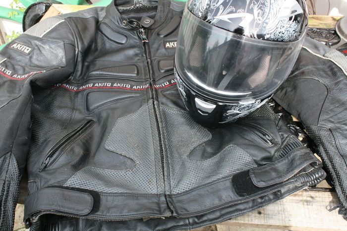 Classic Akito Leather Biker Jacket Astone Gto Full Motorcycle Helmet ...