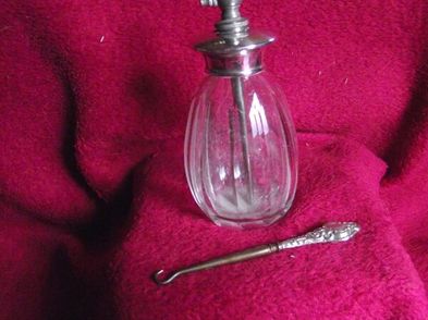 Antique Perfume Sprayer With Silver Top Silver Handled Button Hook ...
