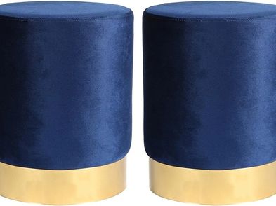 2x Blue 29 X 36cm Round Velvet Pouffe Modern Living Room Stool Bedroom ...