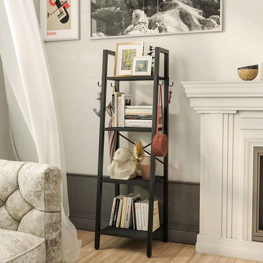 4 Tier Ladder Bookshelf Height 125cm Bookcase Freestanding Storage ...