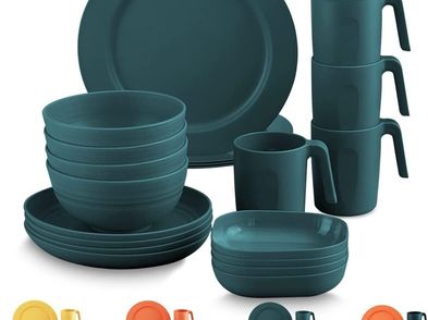 Plastic Dinner Sets Of 20 Pieces Unbreakable And Reusable Light Weight Sturdy Plates Mugs Bowls ...