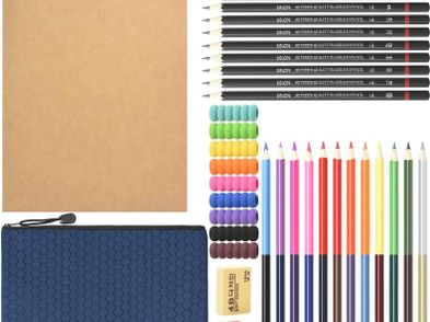 Drawing Sketching Pencils Set 37 Packs Art Kit With Sketchbook Draw ...