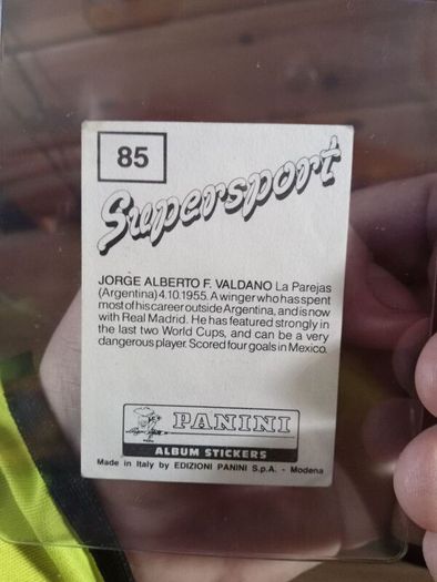 1986 Panini Supersport Stickers Italian Jorge Valdano Alberto F 85 For ...