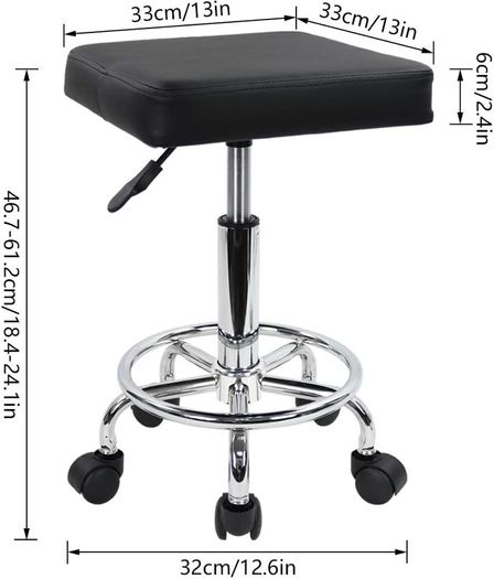 Square Rolling Stool With Foot Rest Pu Leather Height Adjustable Spa ...
