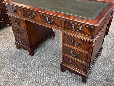 Mahogany Flamed Green Leather Top Twin Pedestal Writing Desk For Sale ...