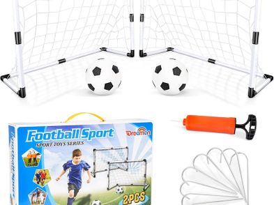 Set Of 2 Kids Football Goal Post Net With Ball Pump Indoor Outdoor ...