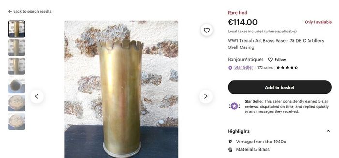 Ww1 Trench Art Brass Lamp 75 De C Artillery Shell Casing For Sale in ...
