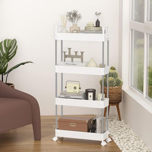 4 Tier Storage Trolley On Wheels Narrow Kitchen Storage Unit With ...