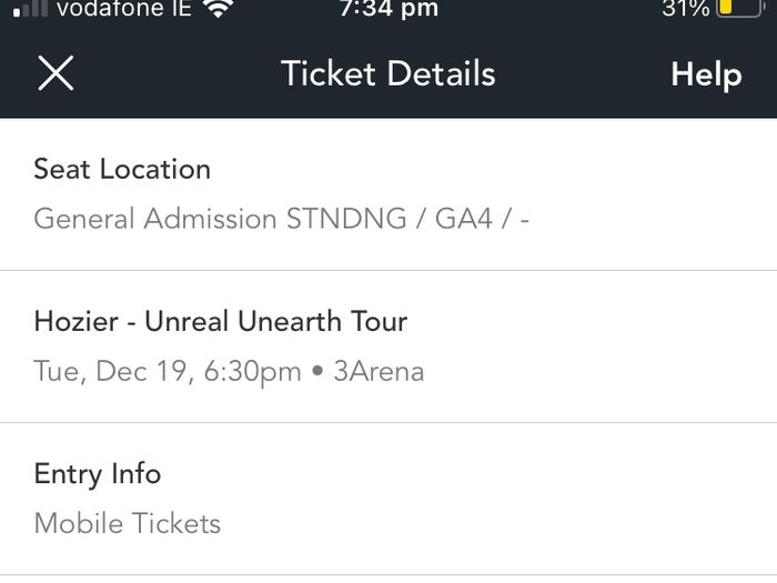 Hozier Concert Ticket For Sale in Dublin 1, Dublin from lucykate479